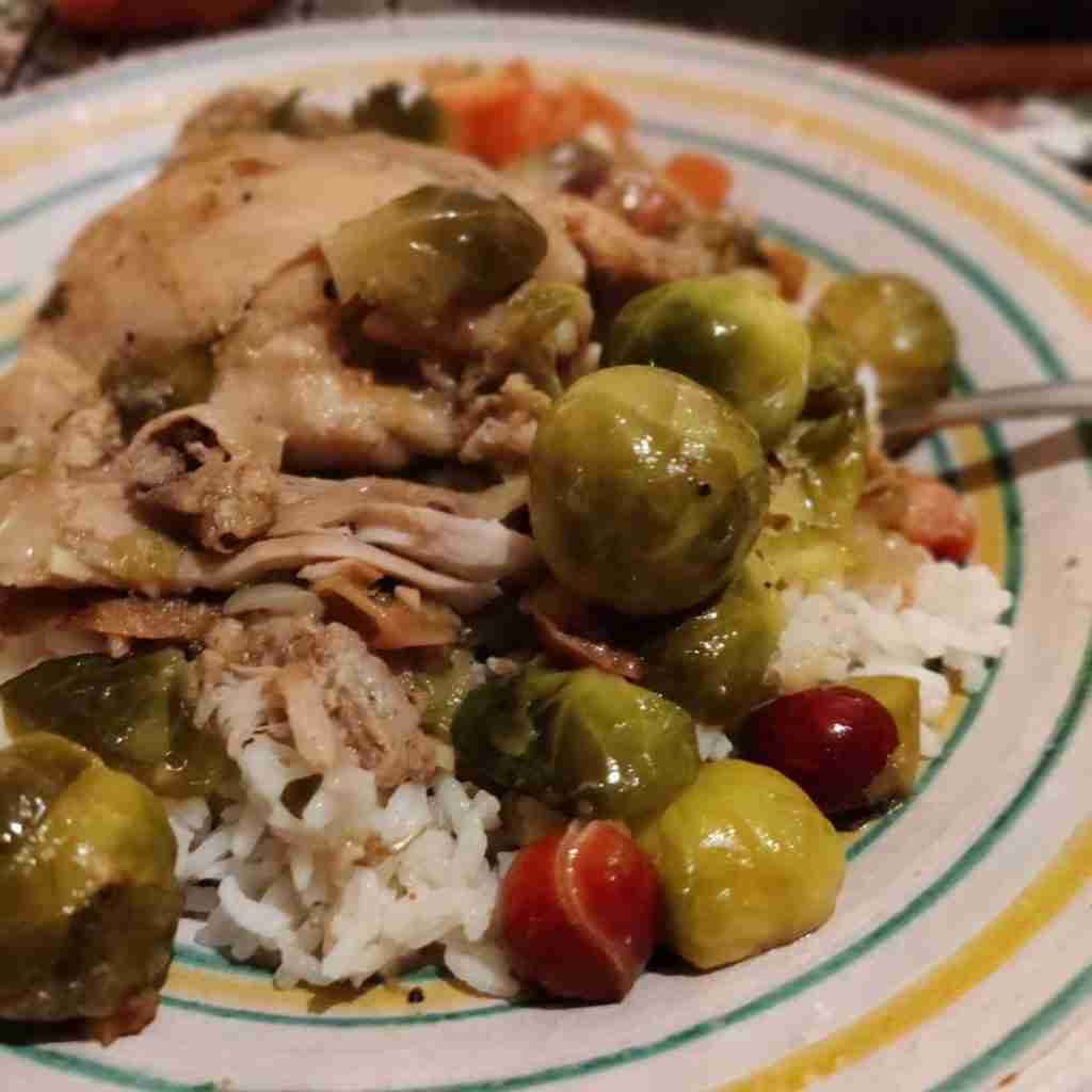 Chicken cari with Brussels sprouts and cranberries